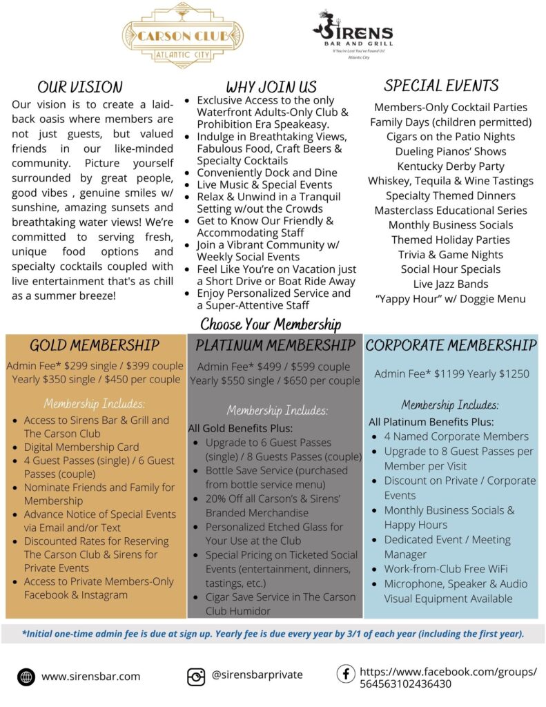 Carson Club Membership Information - Siren's Bar & Grill